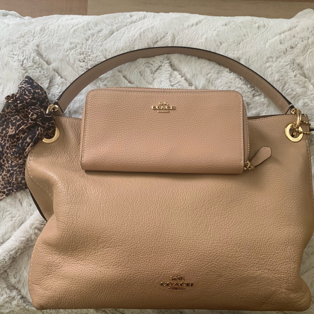 Coach Bag (Tan) With A Leopard Print Scarf And A Wall… - Gem